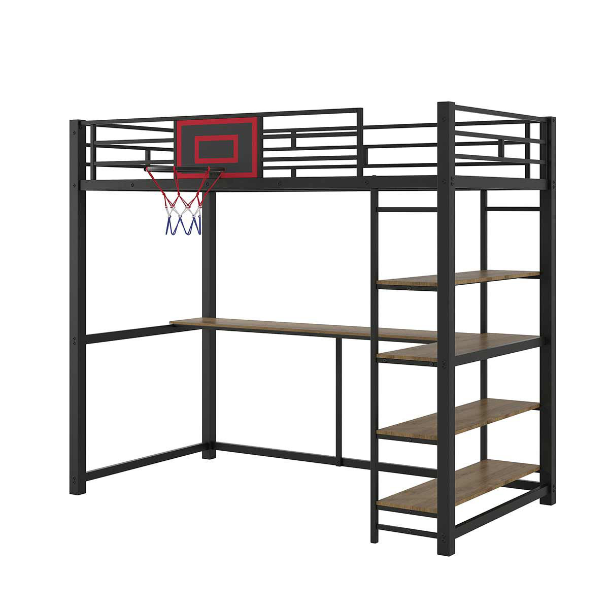 Mason & Marbles Black Twin Size Loft Bed With Desk And Basketball Hoop ...