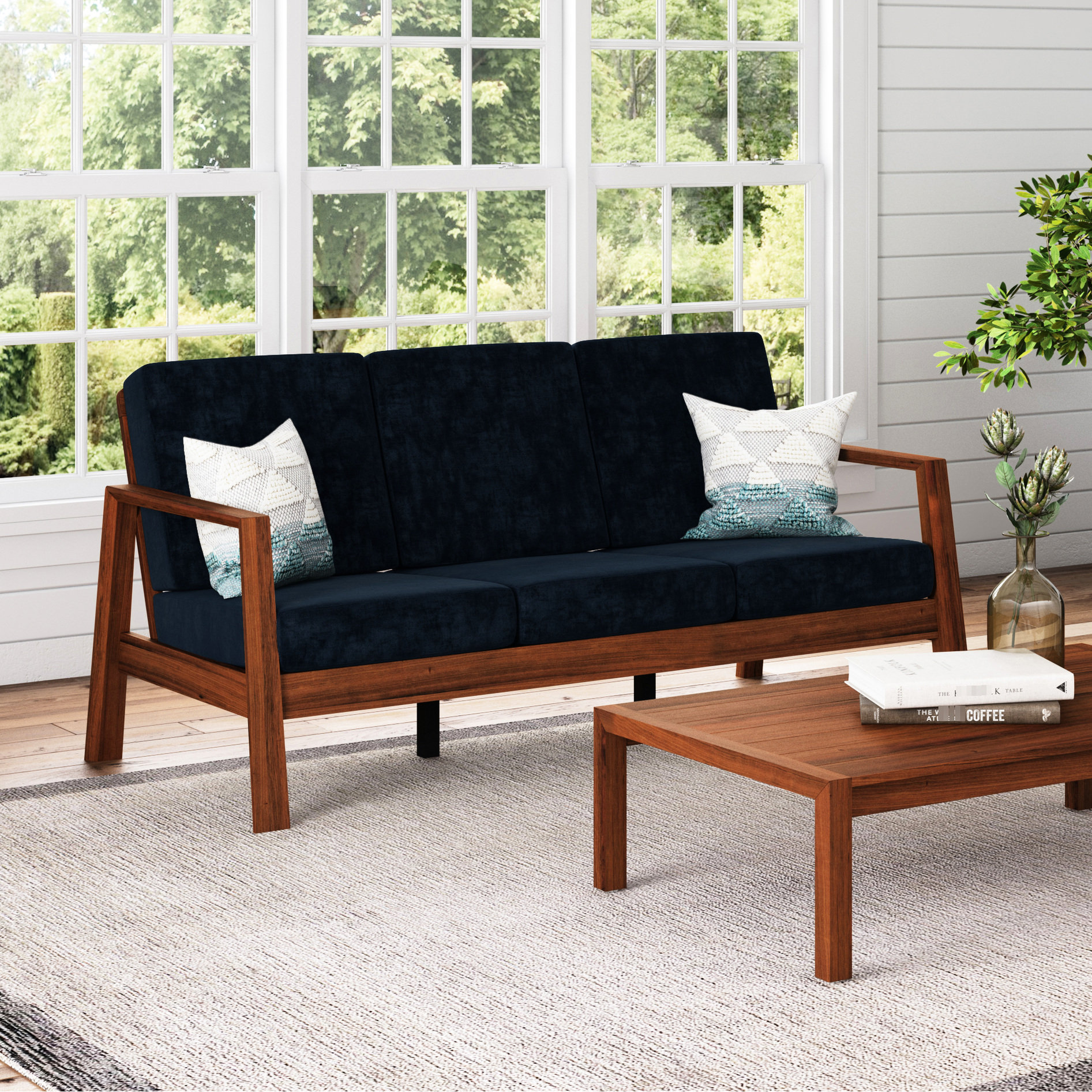 Latitude Run® Mid-Century Inspired With Navy Velvet And Stable Wood ...