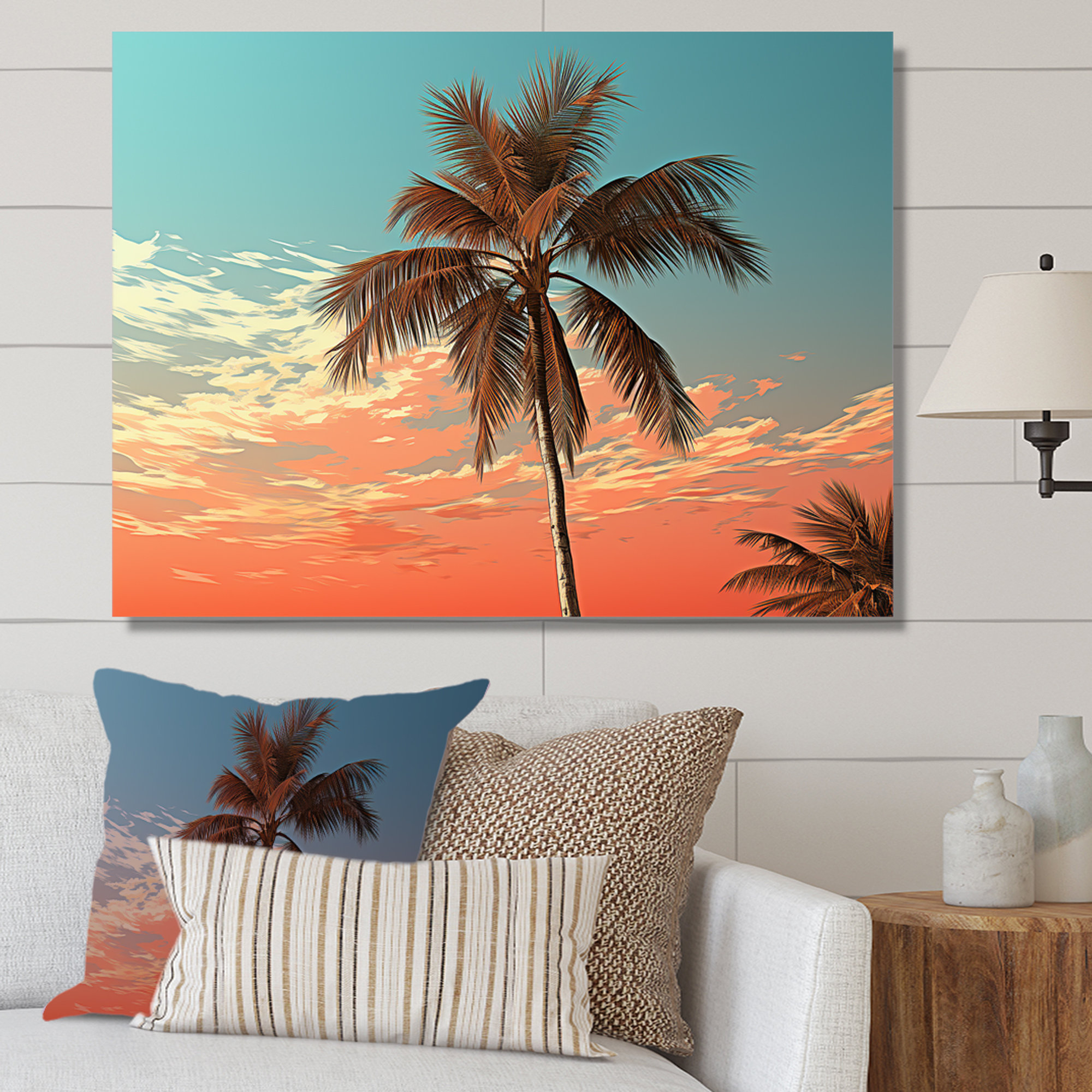 Design Art Palm Tree At Sunset On Canvas Print | Wayfair