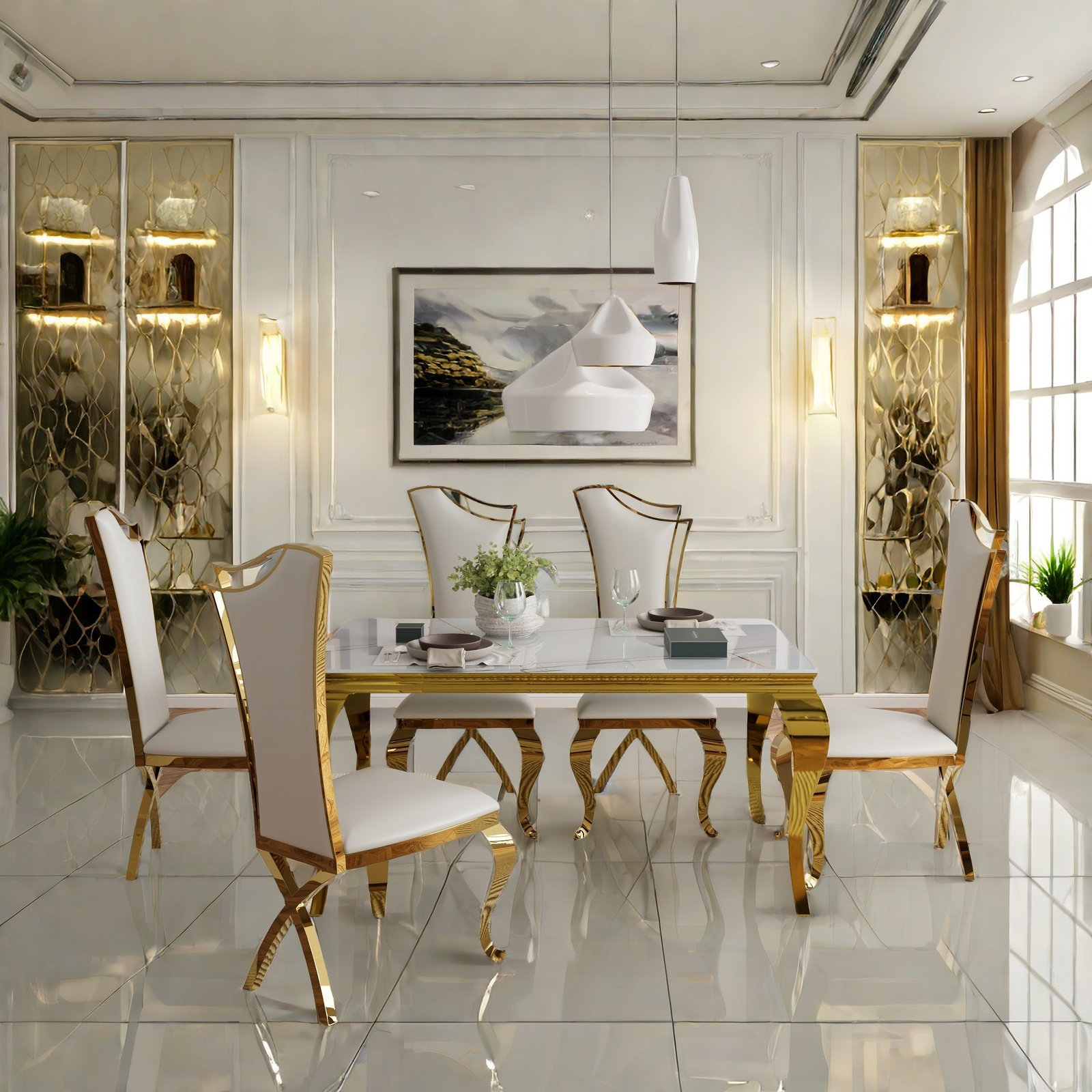 jajaplus Luxury King Chairs Throne White PU Leather Dining Room Chair ...