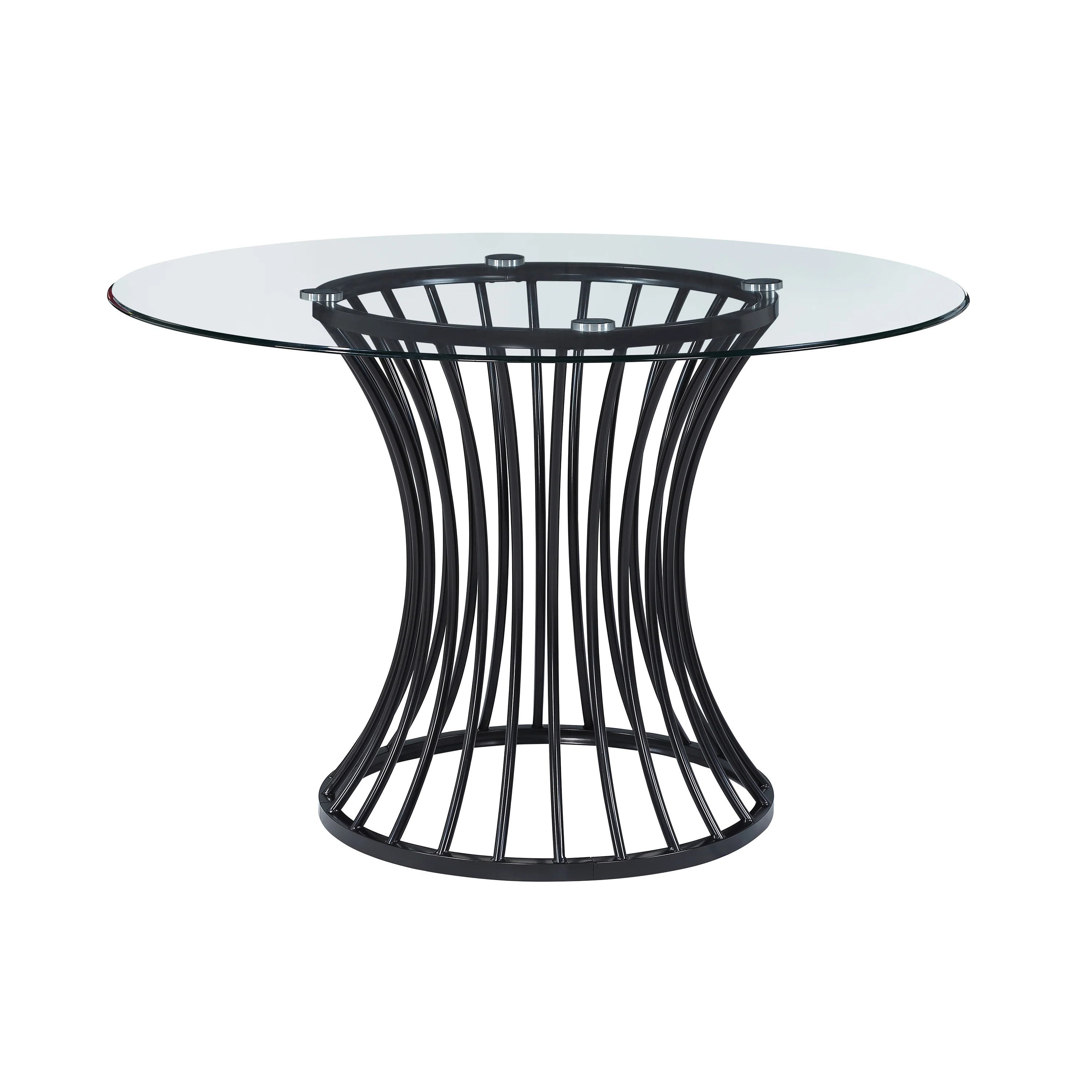 Benjara Ticy Dining Table, 48 Inch Round Glass Top, Iron Cagelike Base ...