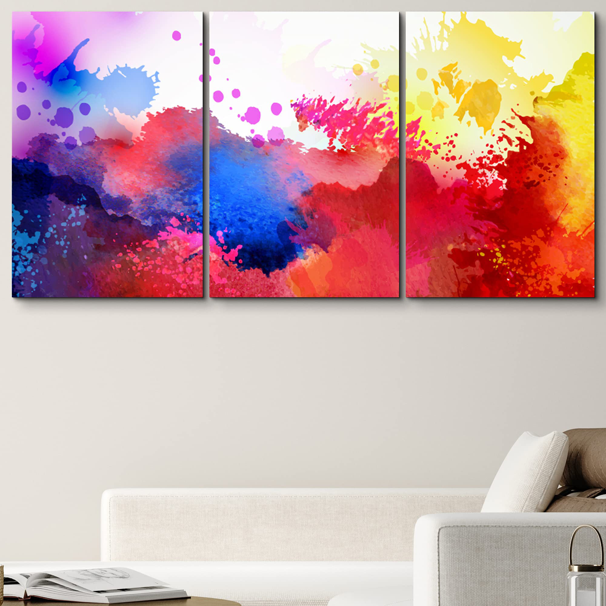 IDEA4WALL Red, Blue & Yellow Paint Splatter Explosion Abstract Shapes ...