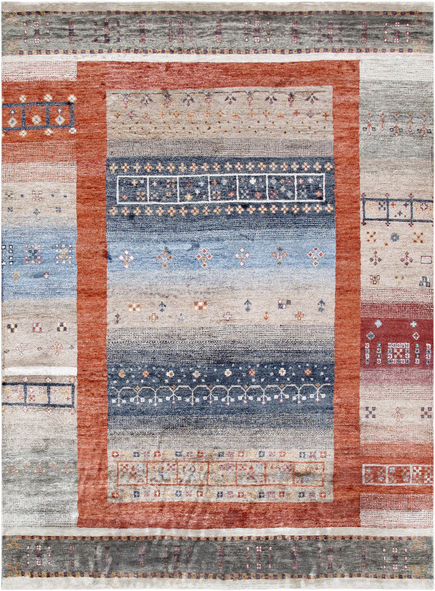 Pasargad Tribal Oriental Hand-Knotted Orange/Blue/Biege Area Rug | Wayfair