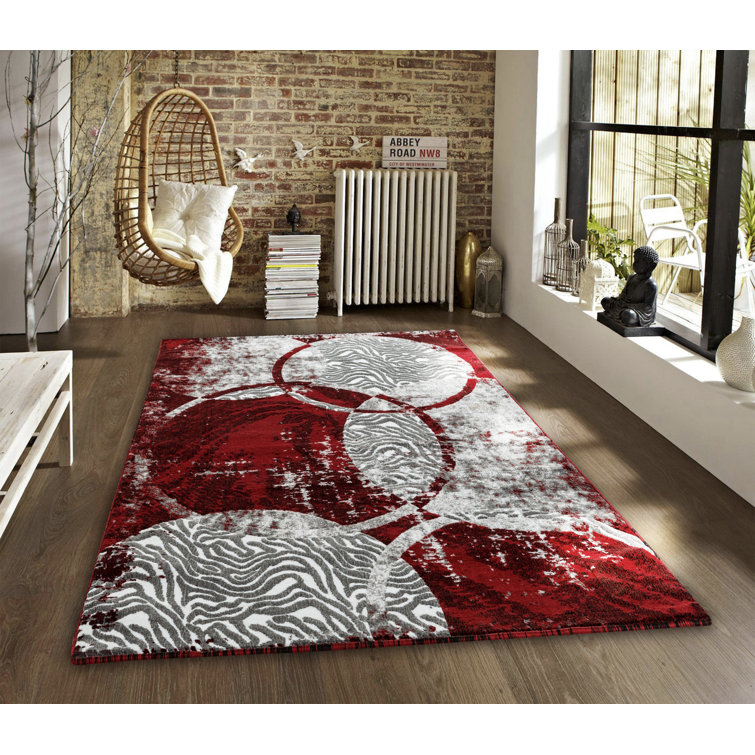 Ebern Designs Kimbrel Abstract Red/Gray Area Rug & Reviews | Wayfair