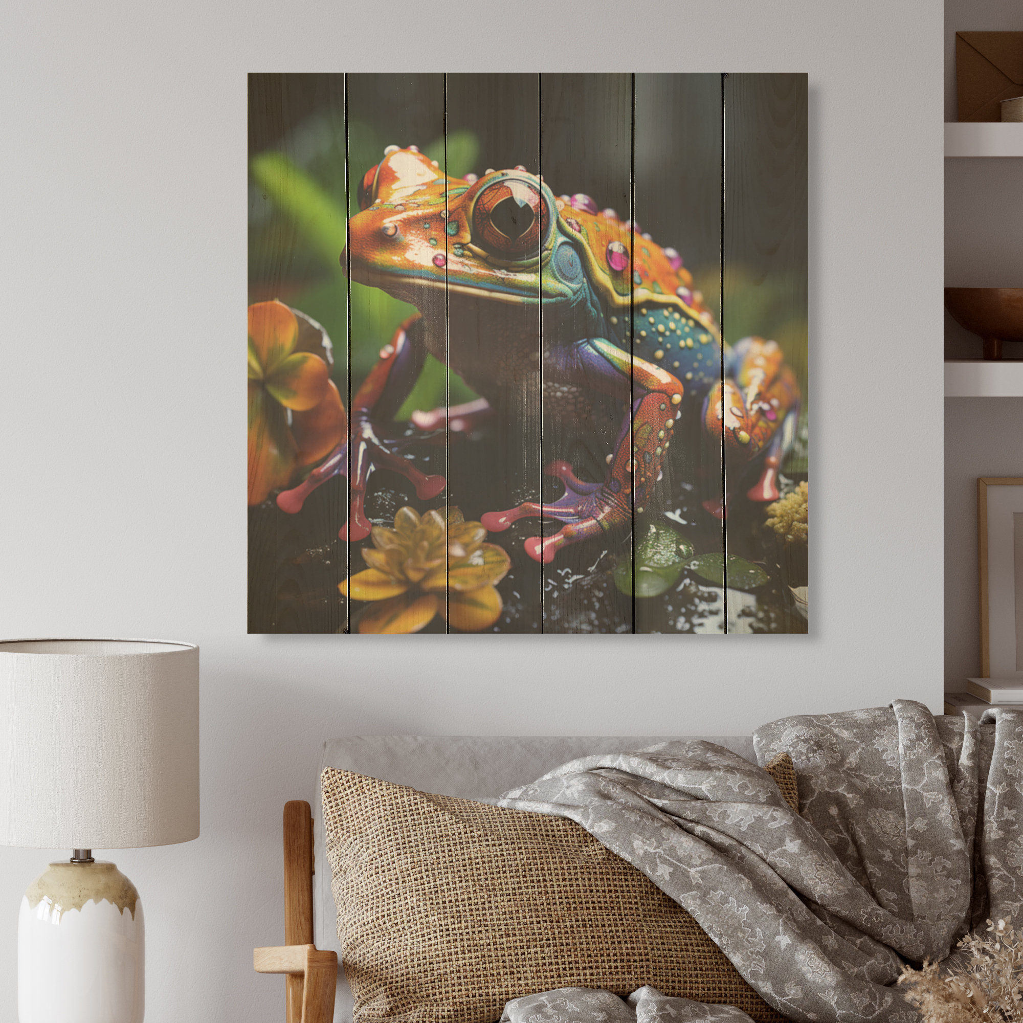 Ebern Designs Multicolor Frog Portait Glass - Frogs & Toads Wood Wall ...