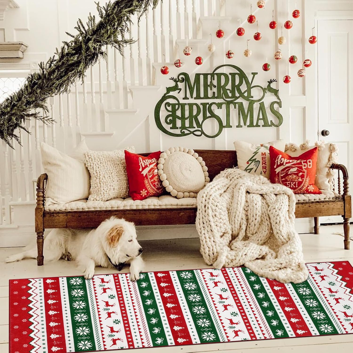 The Holiday Aisle® Christmas Washable Round Area Rug Colorful Christmas ...