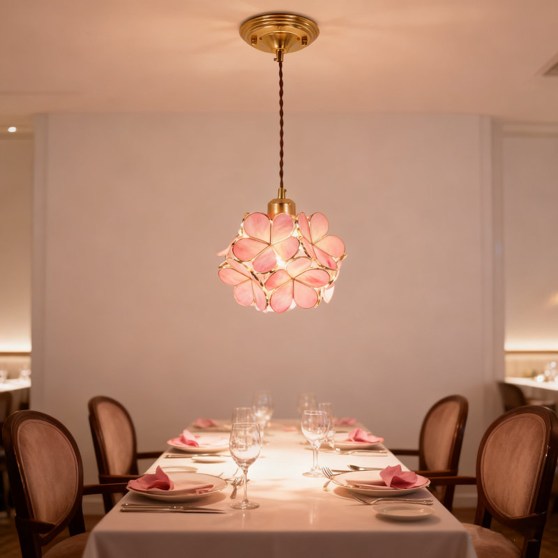 Mercer41 One Light Dimmable Pink Floral Design Pendant Light | Wayfair