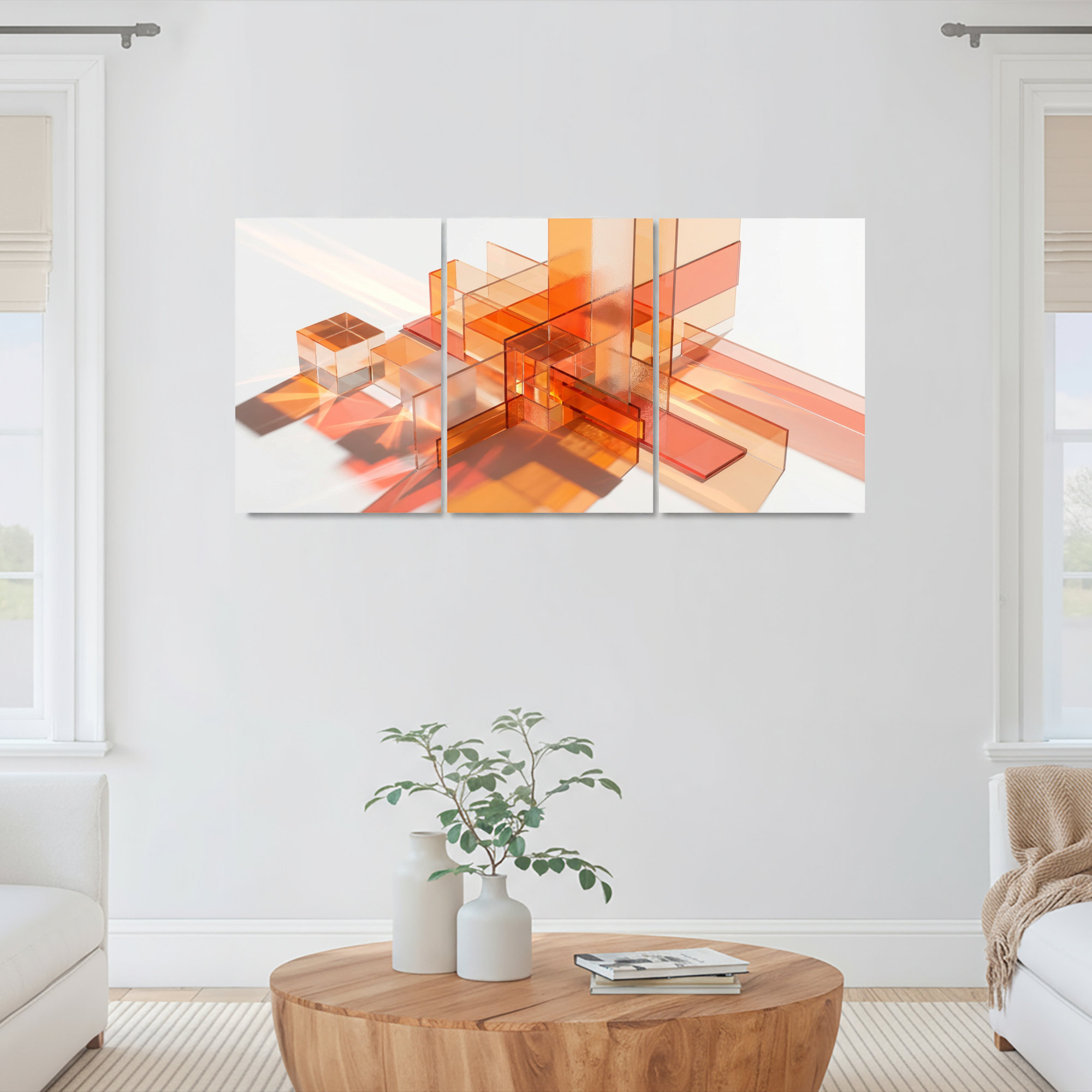 Winston Porter Abstract Orange Geometric Cubes Canvas Wrapped Wall Art ...