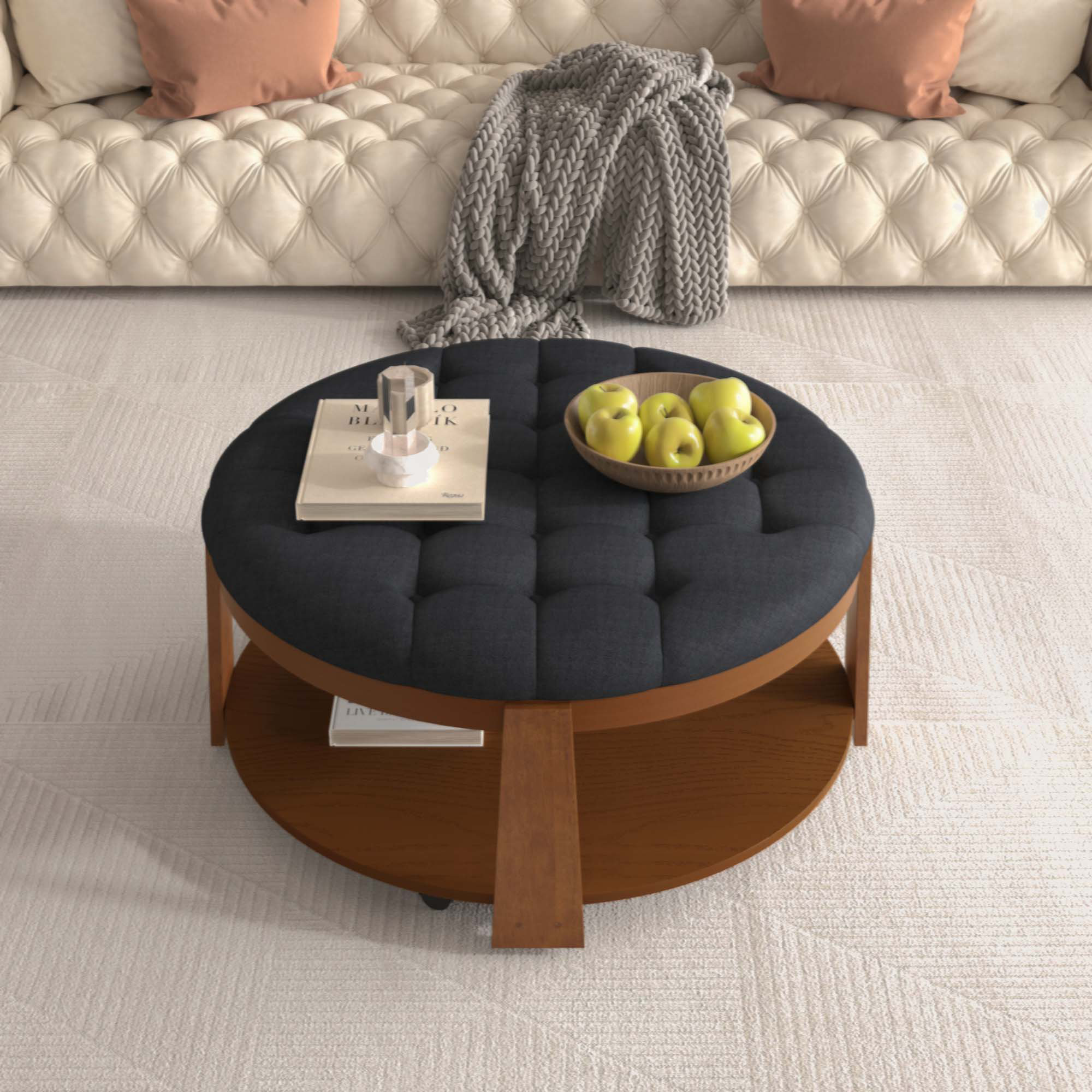 Red Barrel Studio Modern Large Round Ottoman Coffee Table 2-Tier ...