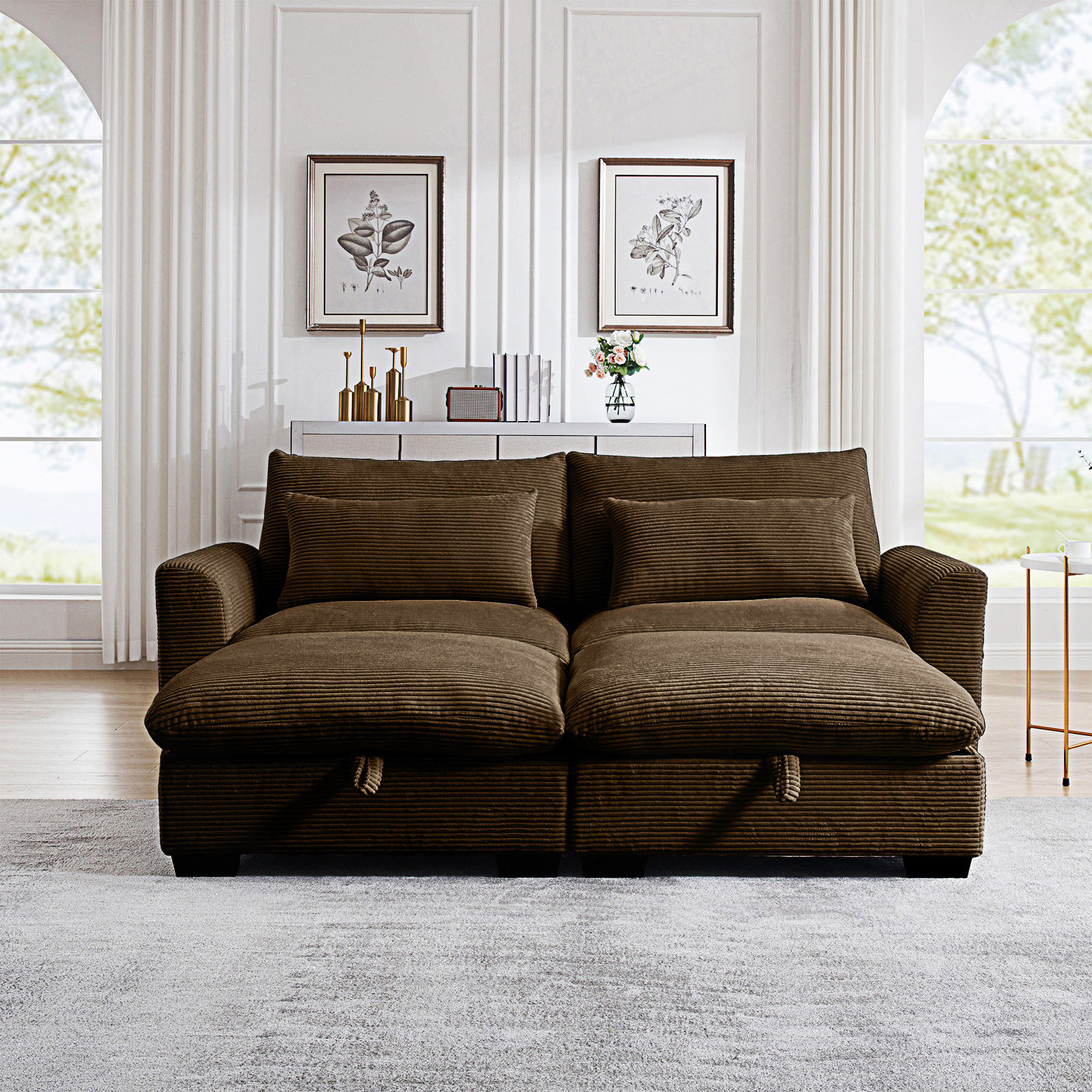 Latitude Run® Two-Seater Sofa With 2 Storage Footrest, 2 Seater ...