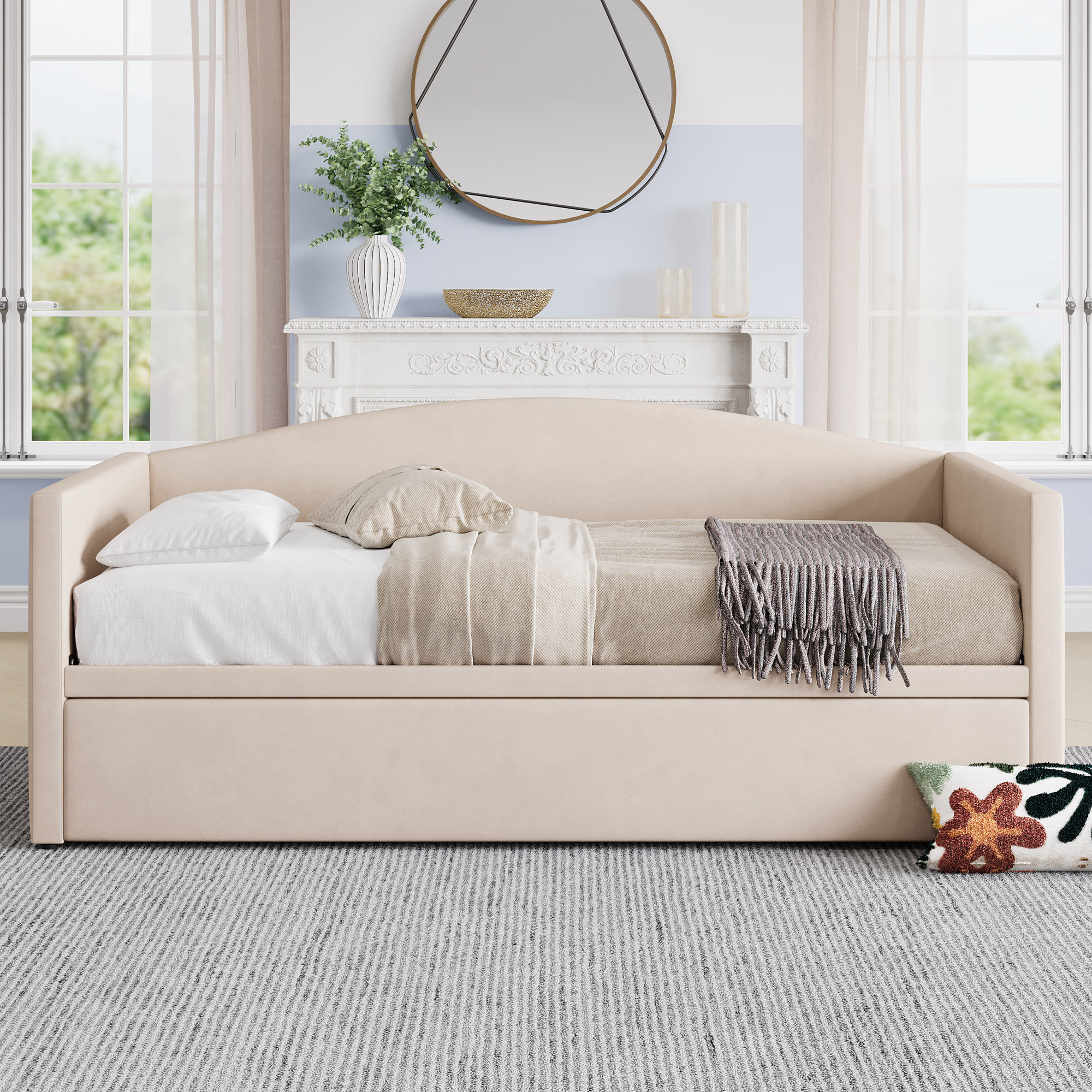 Lark Manor™ Twin Size Daybed With Extended Pop Up Trundle, Upholstered ...