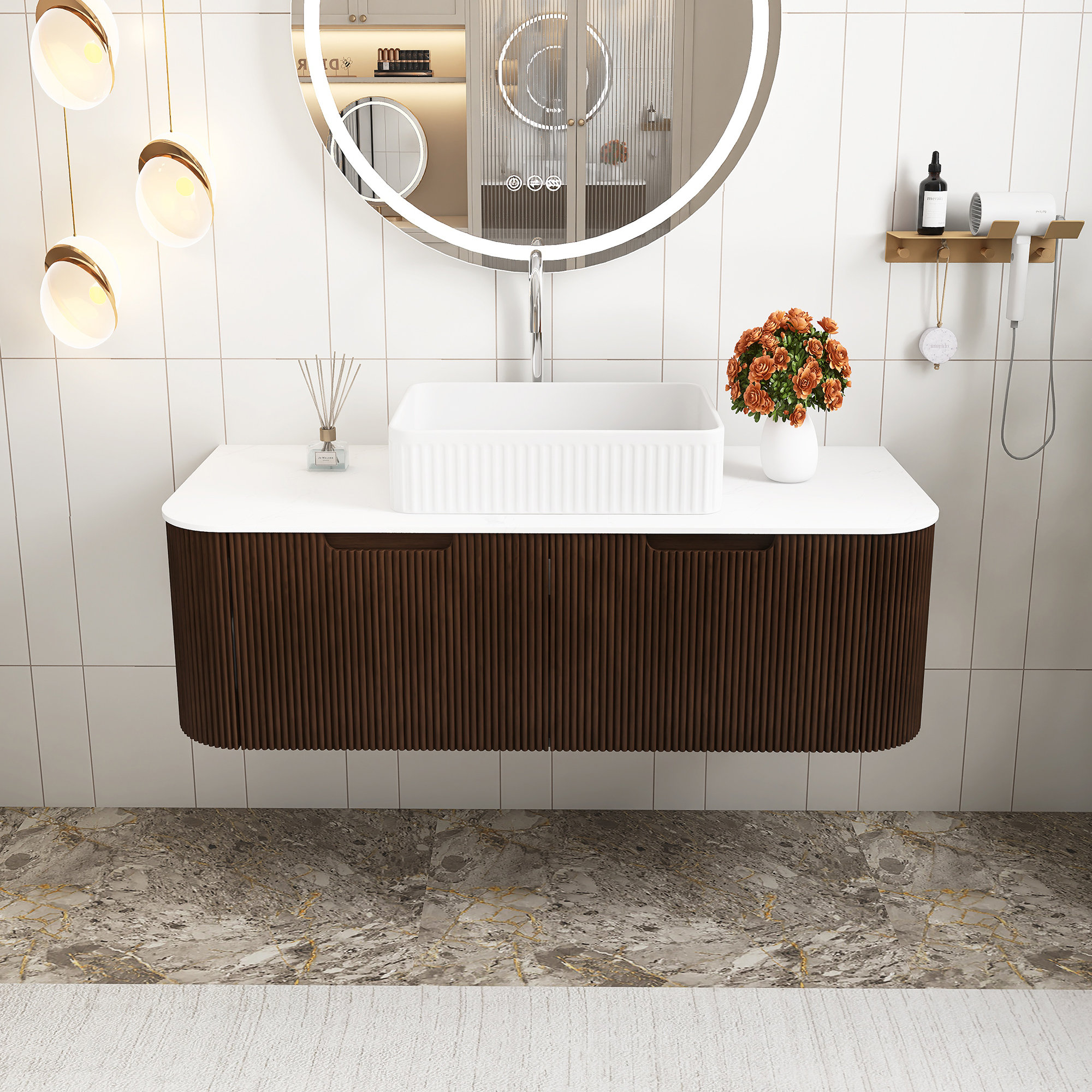 Latitude Run® 48" Pre-Assembled Wall-Mounted Bathroom Vanity In Dark ...