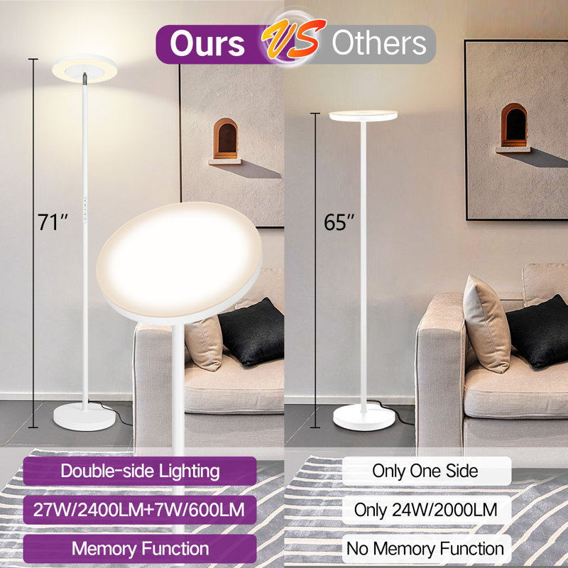 Ivy Bronx Jernell 71" LED Dimmable Torchiere & Reading Floor Lamp with ...