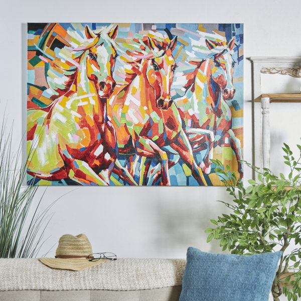 Union Rustic Canvas Abstract Paint Splatter Horse Decorative Multi ...