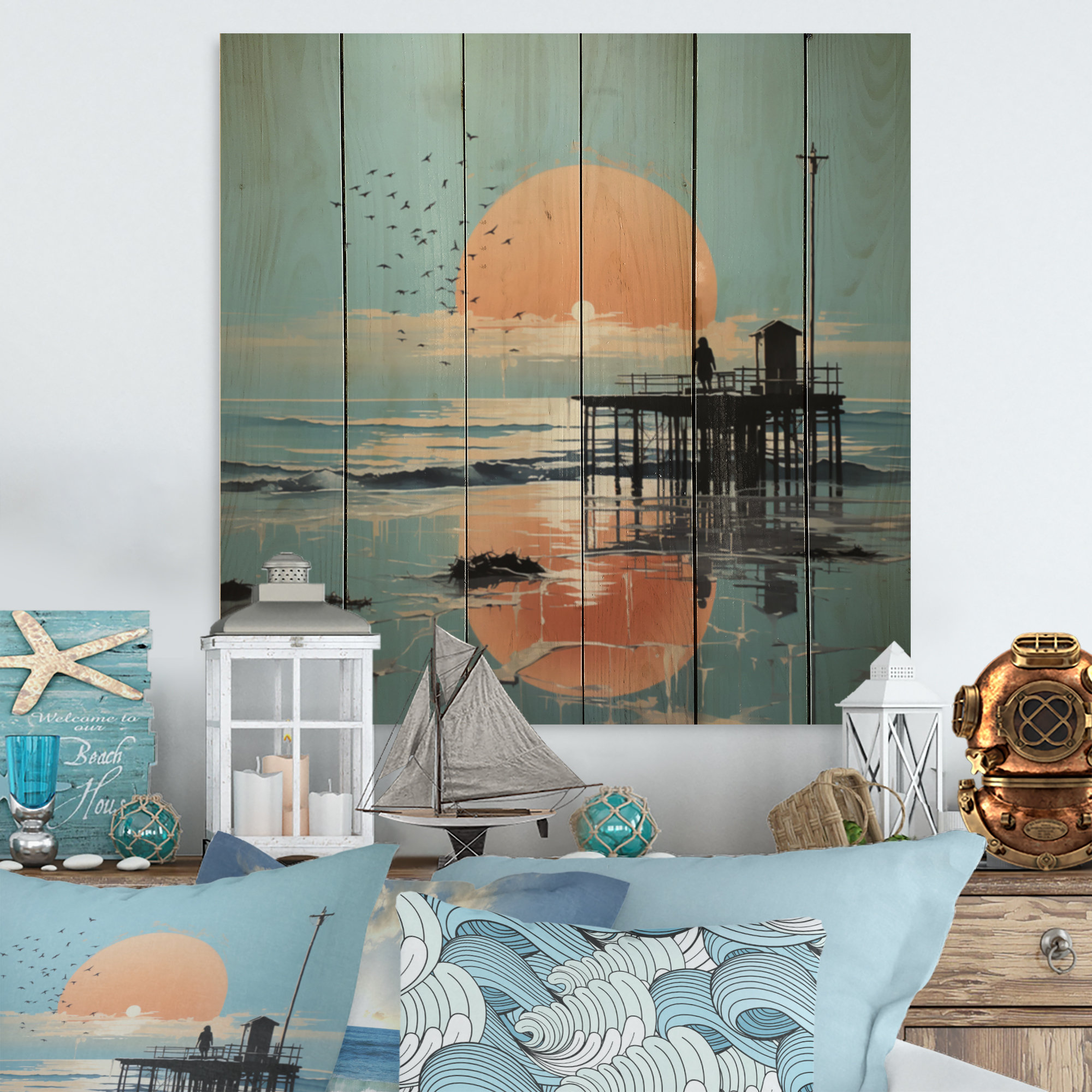 Rosecliff Heights Casseus Pier Lone Pier Papercut II On Wood Print ...