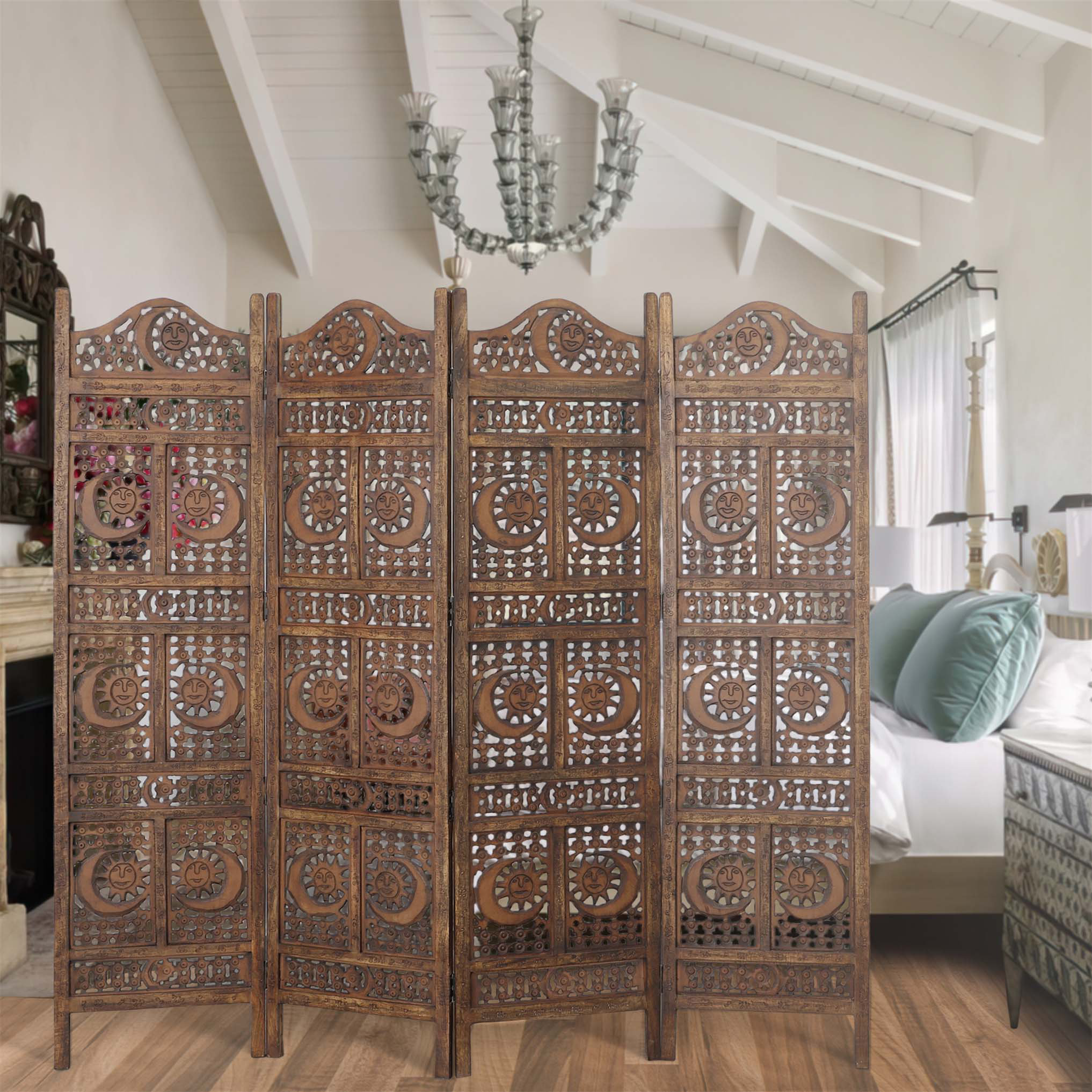 Bungalow Rose Ilany 80'' W x 71'' H 4 - Panel Solid Wood Room Divider | Wayfair