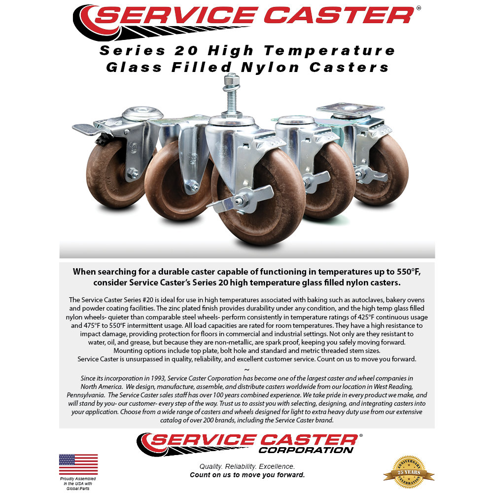 Service Caster Glass Filled Nylon Caster with Brake | Wayfair