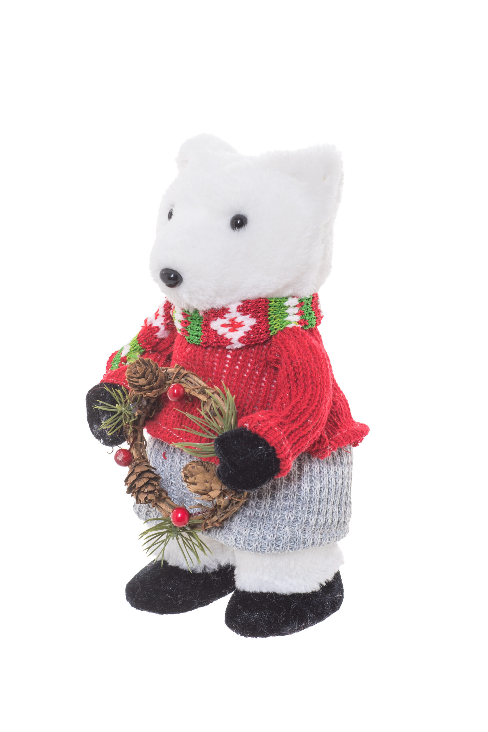 The Holiday Aisle® Red/Cream Faux Fur Standing Girl Polar Bear | Wayfair
