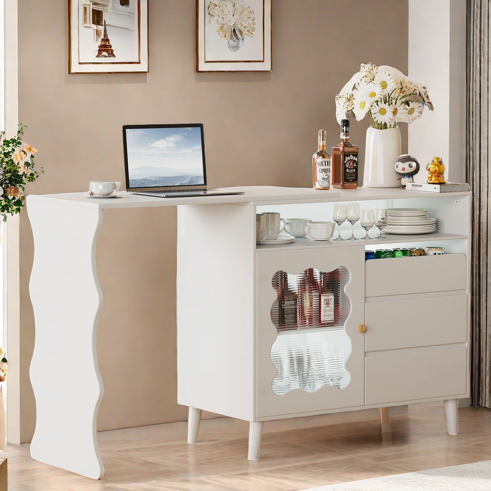 Urbanuniteusa 360° Rotating And Retractable L-shaped Modern Sideboard ...