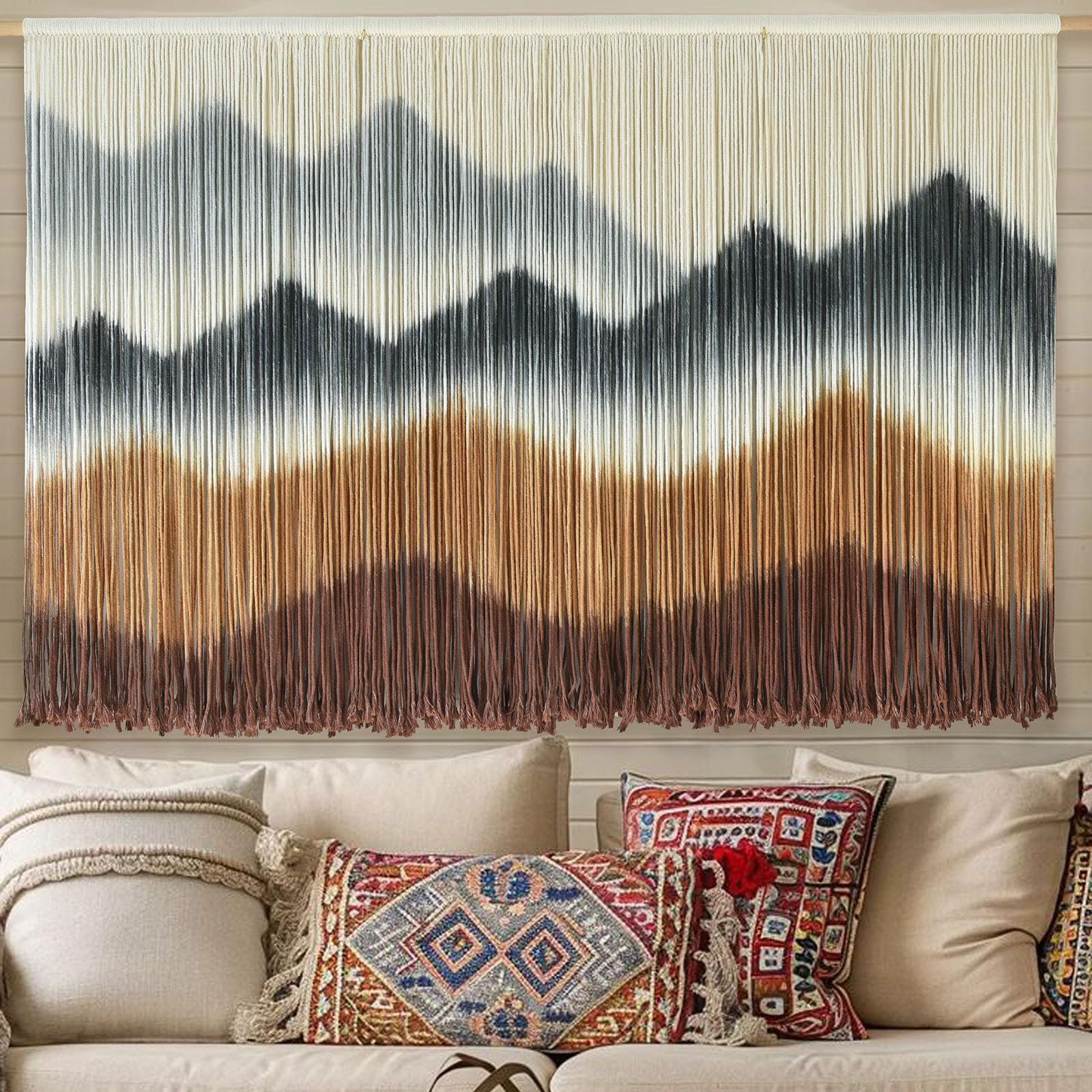 East Urban Home Macrame Wall Hanging Mountain Wall Art Dip-Dyed Macrame ...