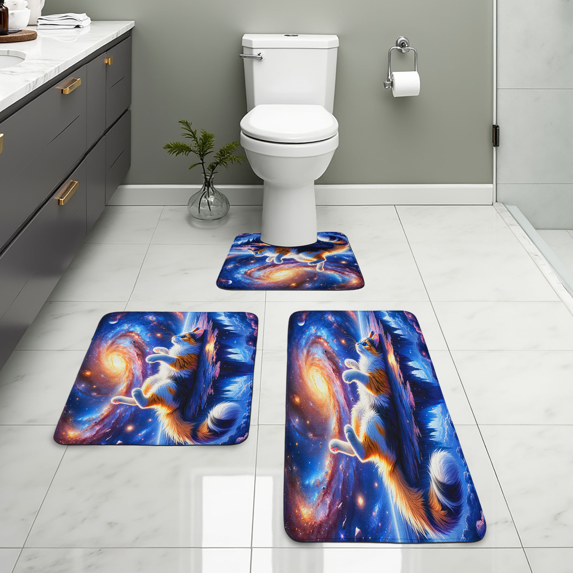 East Urban Home Cat Bathroom Rug Set 3 Pieces U-Shape & Rectangle Mats ...