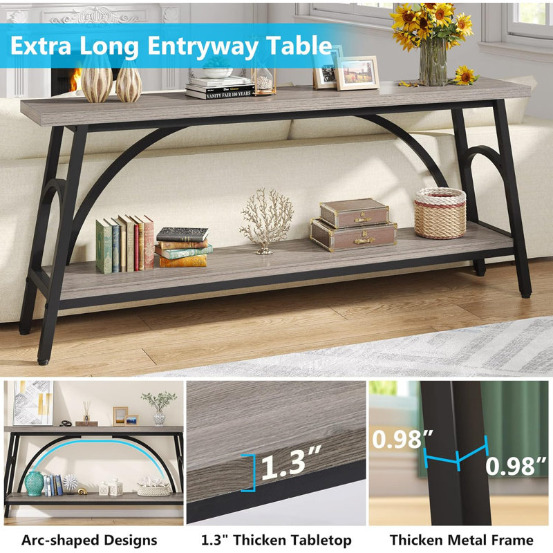 17 Stories 70.8 -inch sofa table, 2 -story TV rack, with black steel ...