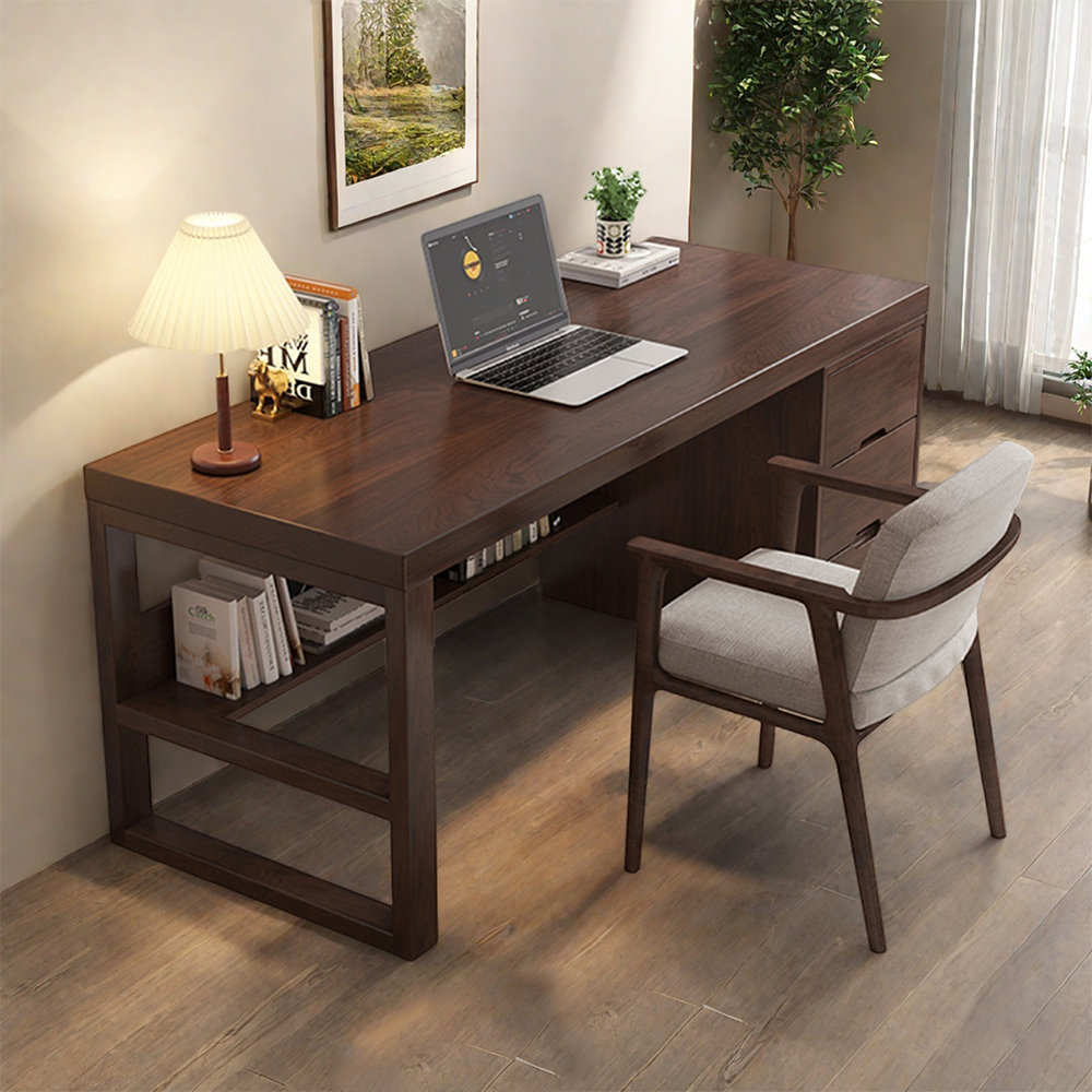 Ebern Designs Modern Simple Nut-brown Solid Wood Writing Desk - Wayfair ...