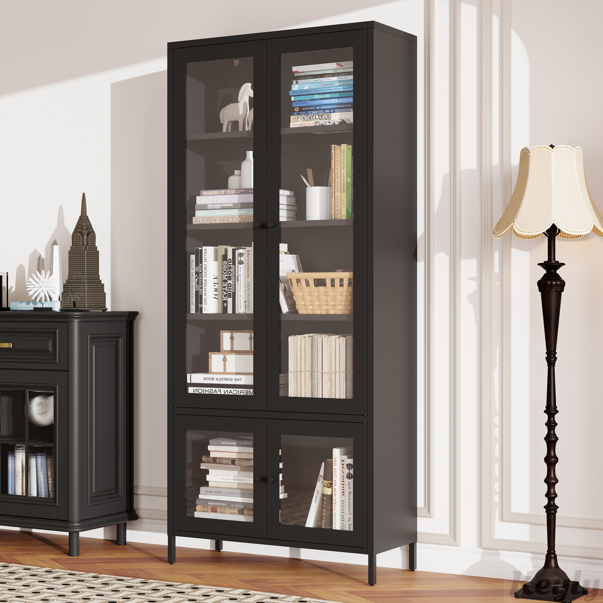 Latitude Run® Large Metal Storage Display Cabinet with Glass Doors ...