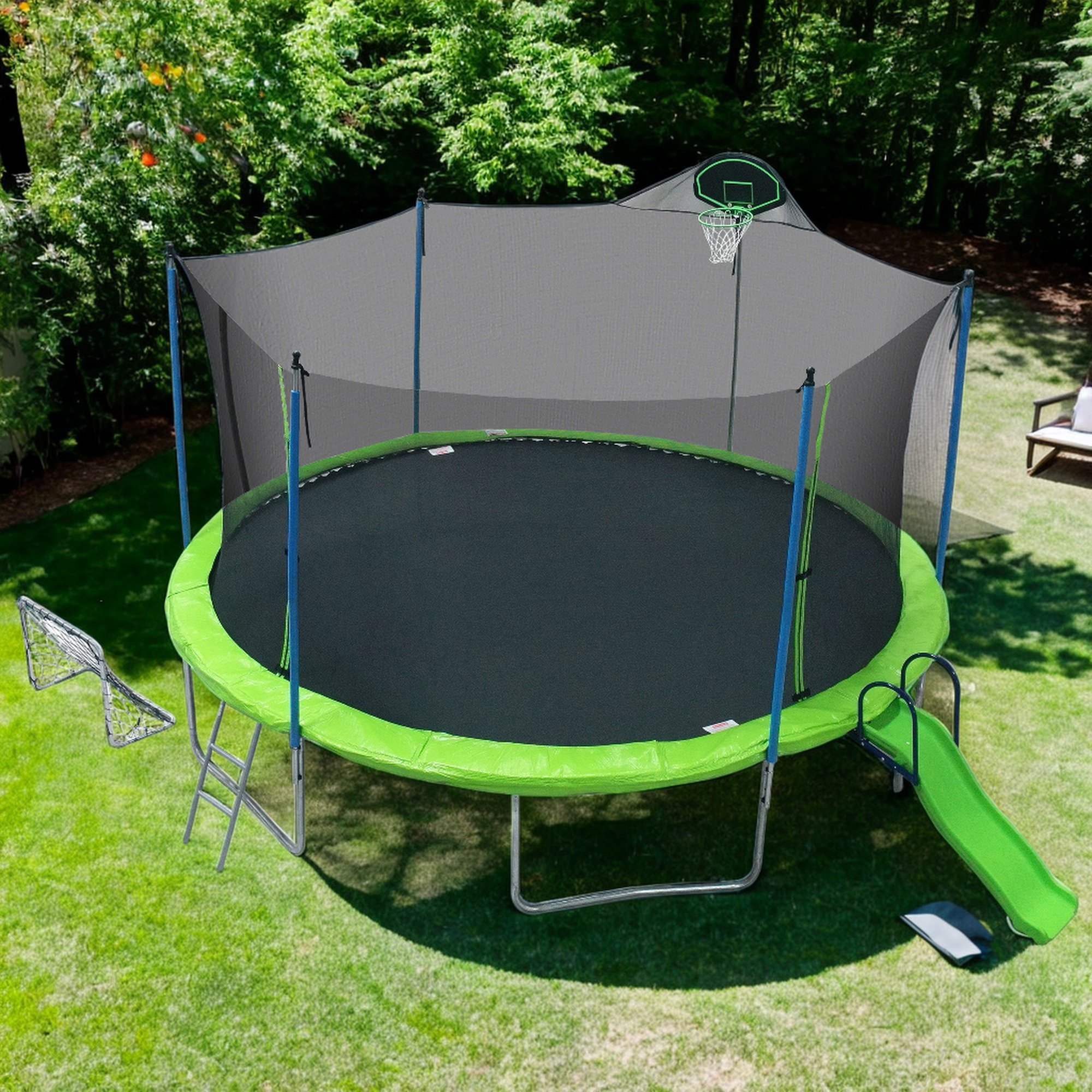 VAMOP 16ft Trampoline With Slide, Enclosure Net, Ladder, Football Goal ...
