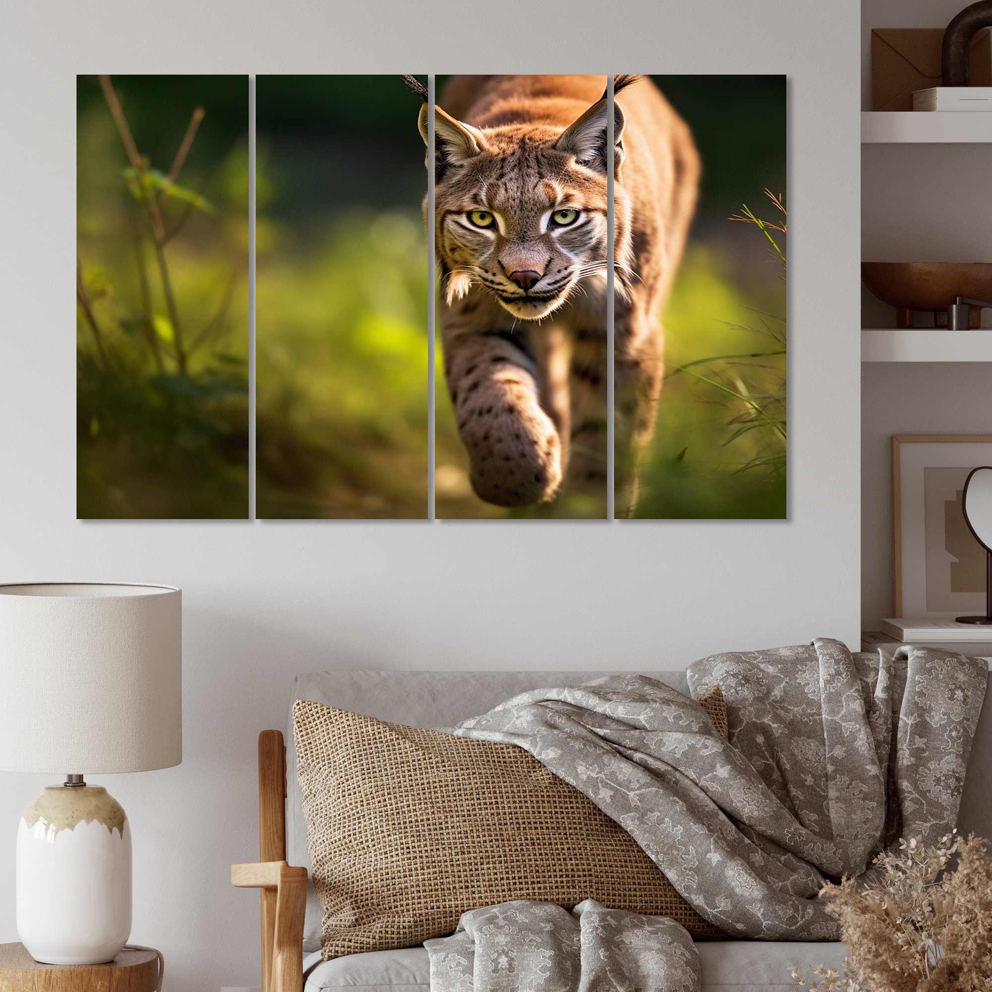 Ebern Designs Portrait Of Brown Lynx In The Wild III On Canvas 4 Pieces ...
