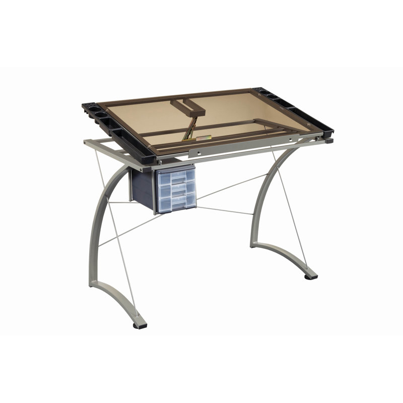 Latitude Run® Coridan Smoked Tempered Glass Drafting Table Office Desk ...