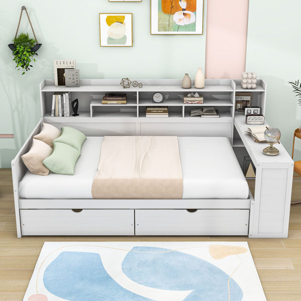 Lark Manor™ Wood Daybed with 2 Storage Drawers and Study Desk | Wayfair