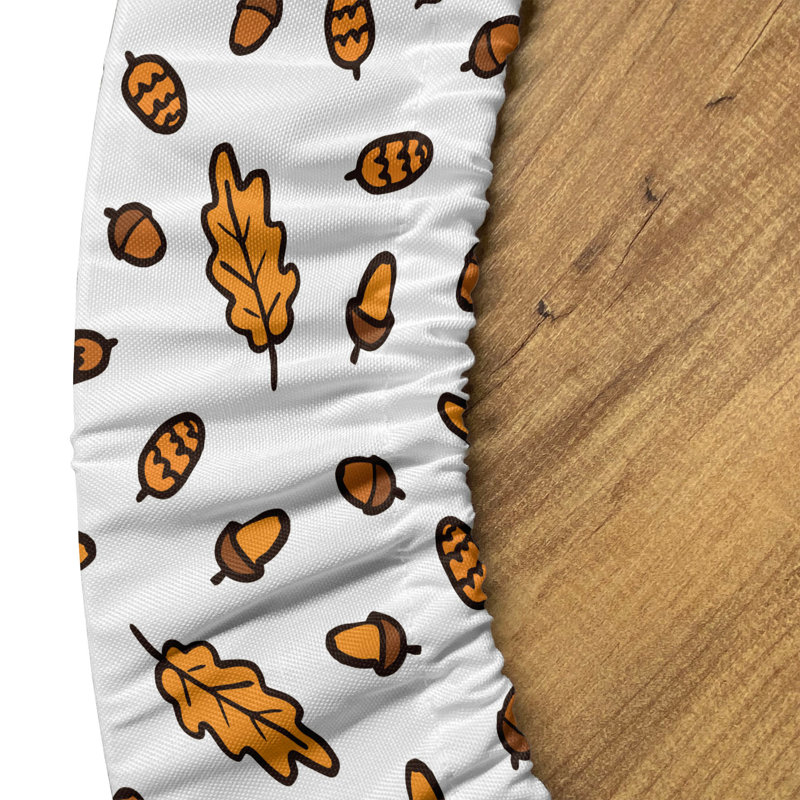 Mercer41 Acorn Fitted Round Tablecloth Marigold Ginger and White | Wayfair