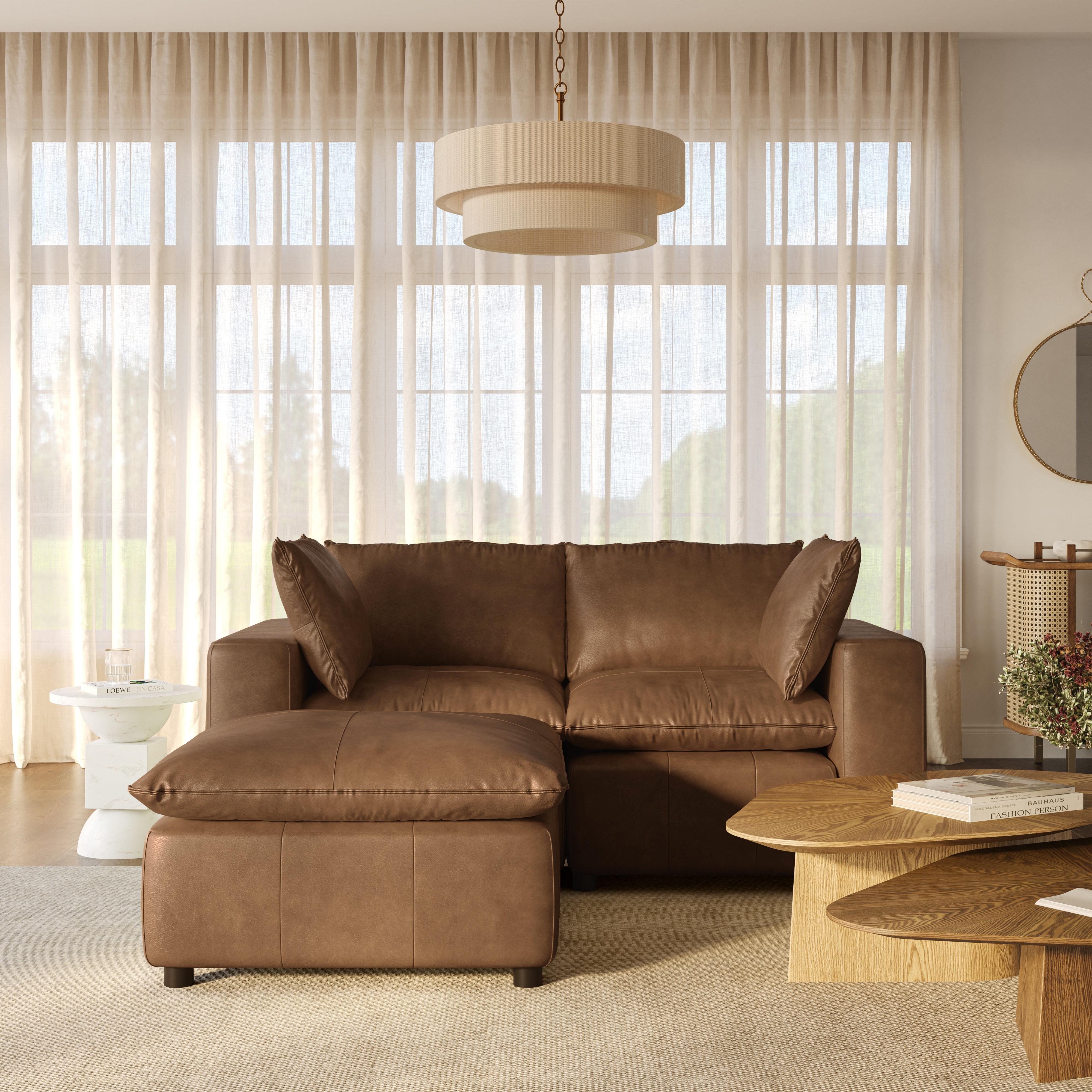TOV Furniture Cali Brown Leather Modular Small Sectional | Wayfair