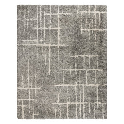 Gertmenian Ultimate Shag Modern Abstract Lines Gray Ivory Polypropylene ...