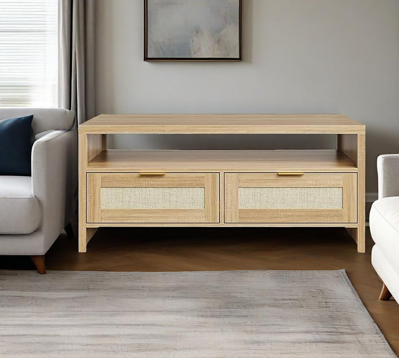 Bay Isle Home™ Coffee Table With Storage, 2 Tiersmid Century Rattan ...