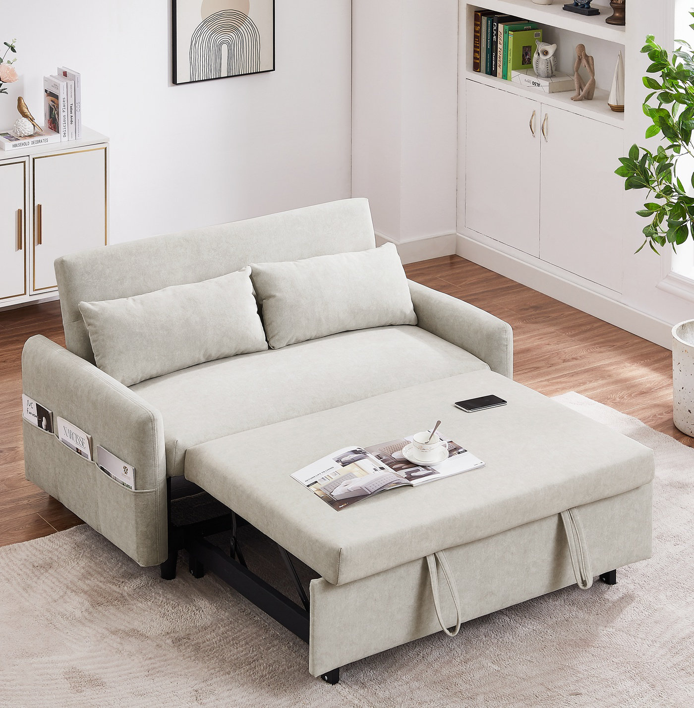 Ebern Designs Modern Saro 55.21'' Couch Pull Out Sleeper Sofa Bed Pull ...