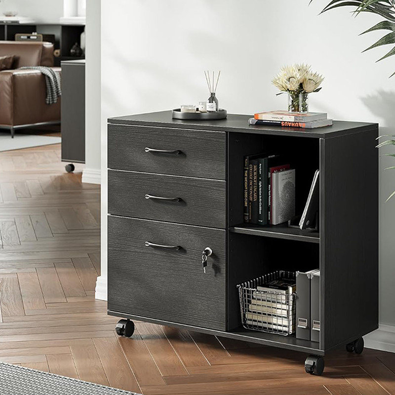 Inbox Zero Printer Stand with Drawers, Locking File Cabinet with Open ...