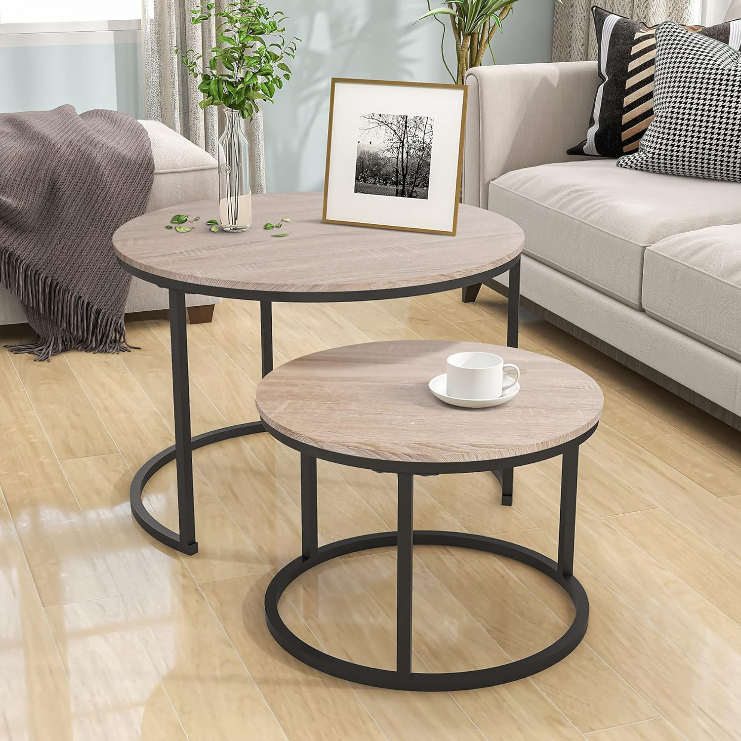 CG INTERNATIONAL TRADING Industrial Round Coffee Table Set Of 2 End ...