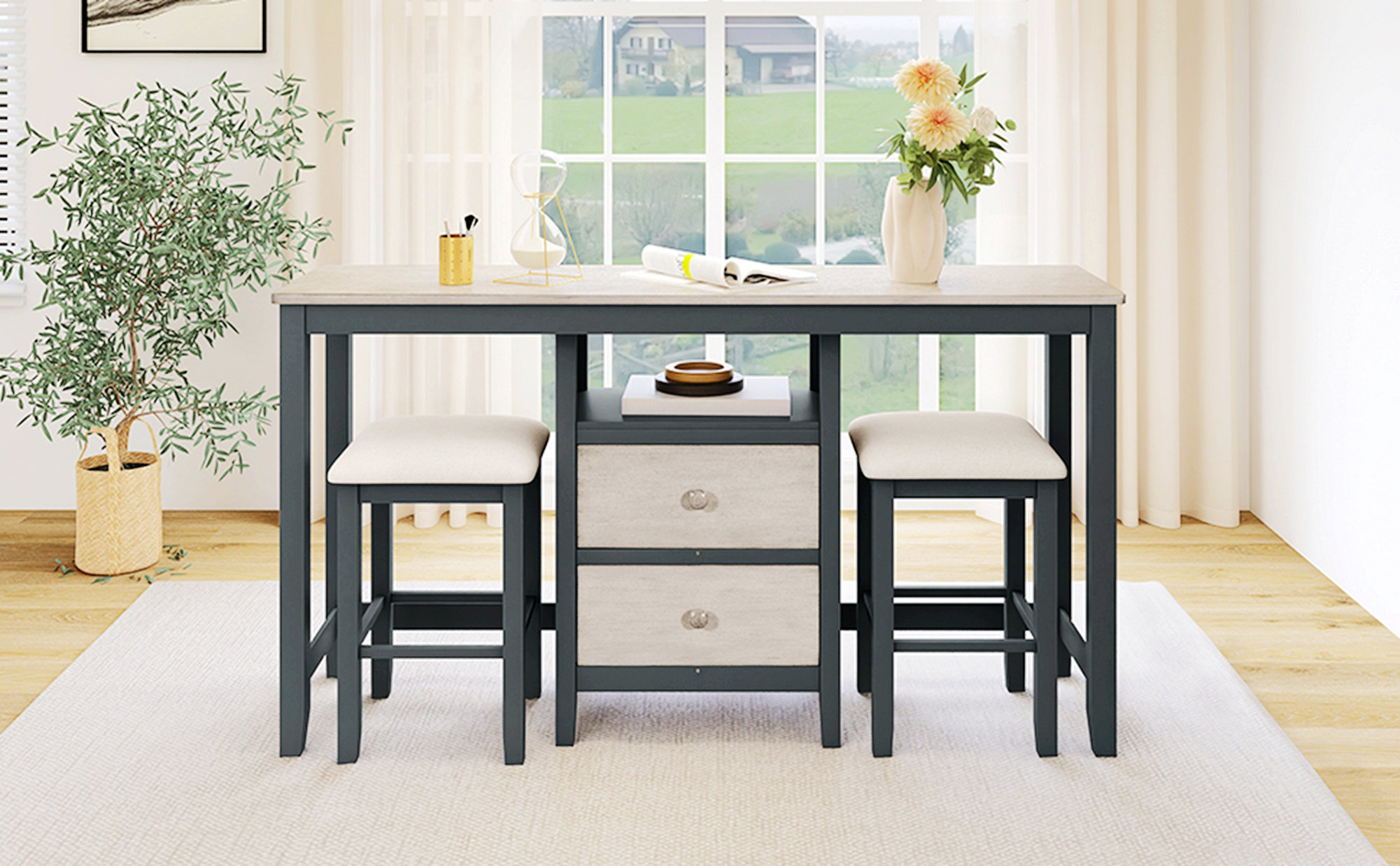 Red Barrel Studio® Solid Counter Height Wood Dining Table Set with ...