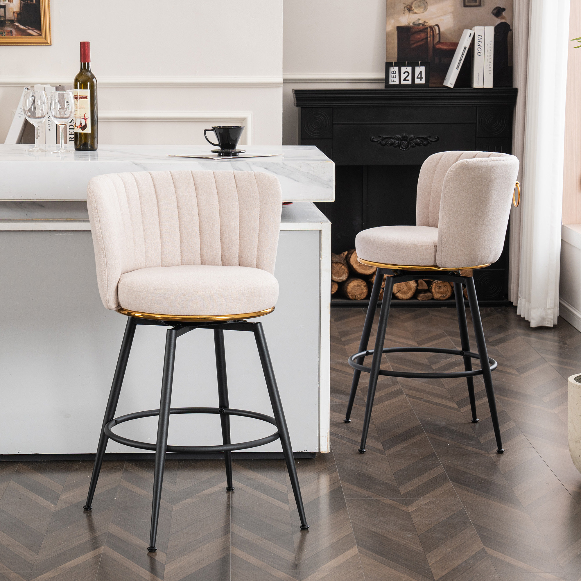 Mercer41 Elegant Set of 2 Swivel Bar Stools High-Back, Adjustable ...