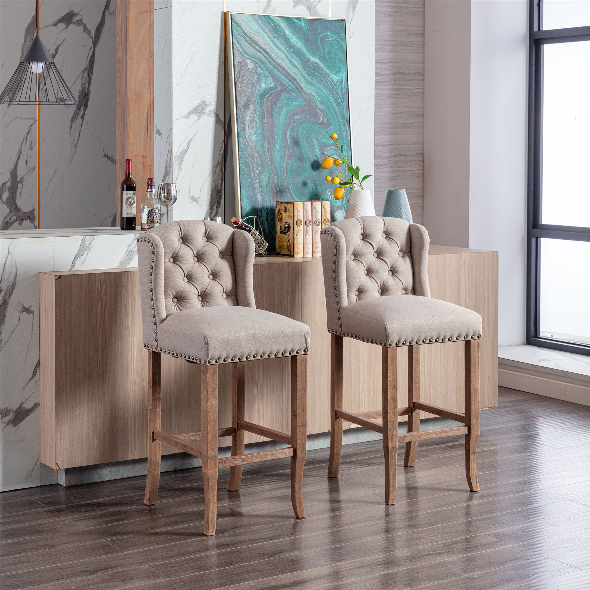 Rosalind Wheeler Advay 2 Pieces Counter Height Bar Chairs Set, Tufted ...
