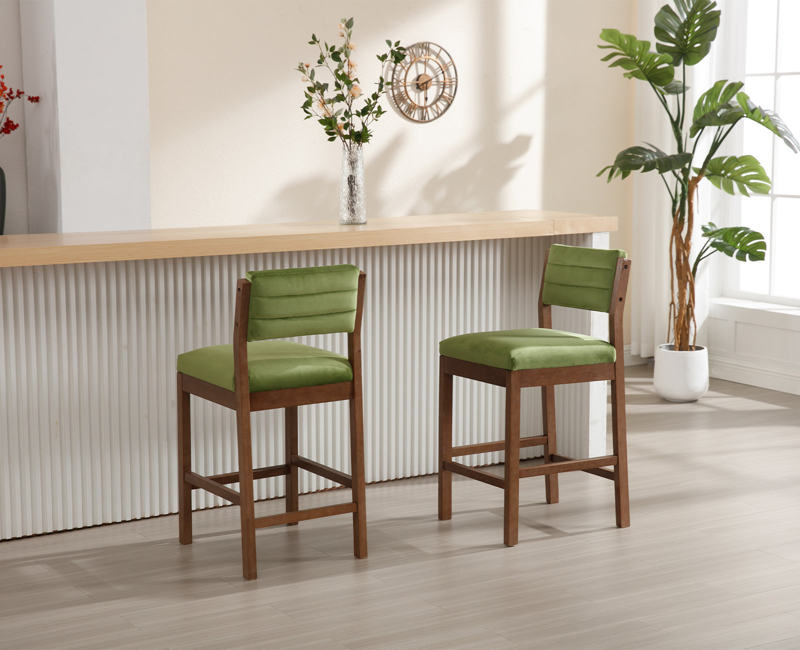 Latitude Run® Tebbo Upholstered 26.5'' Counter Stool with Solid Wood ...