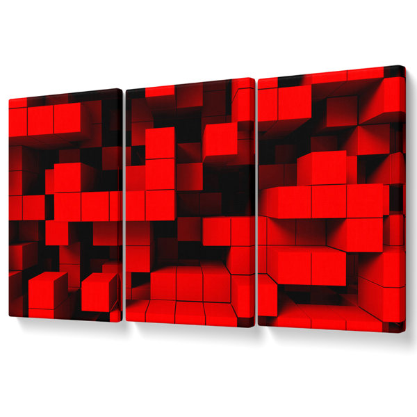 Ivy Bronx Red Cubism Canvas 3 Panel Set | Wayfair.co.uk