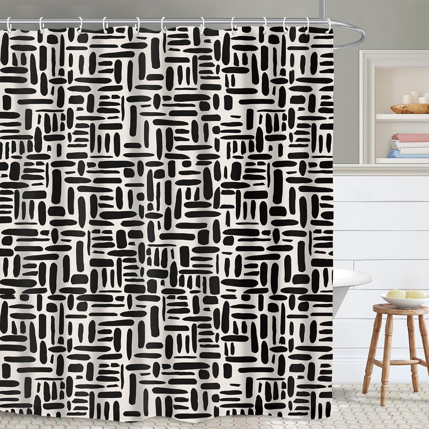Latitude Run® Black Off White Abstract Minimalist Bathroom Shower ...