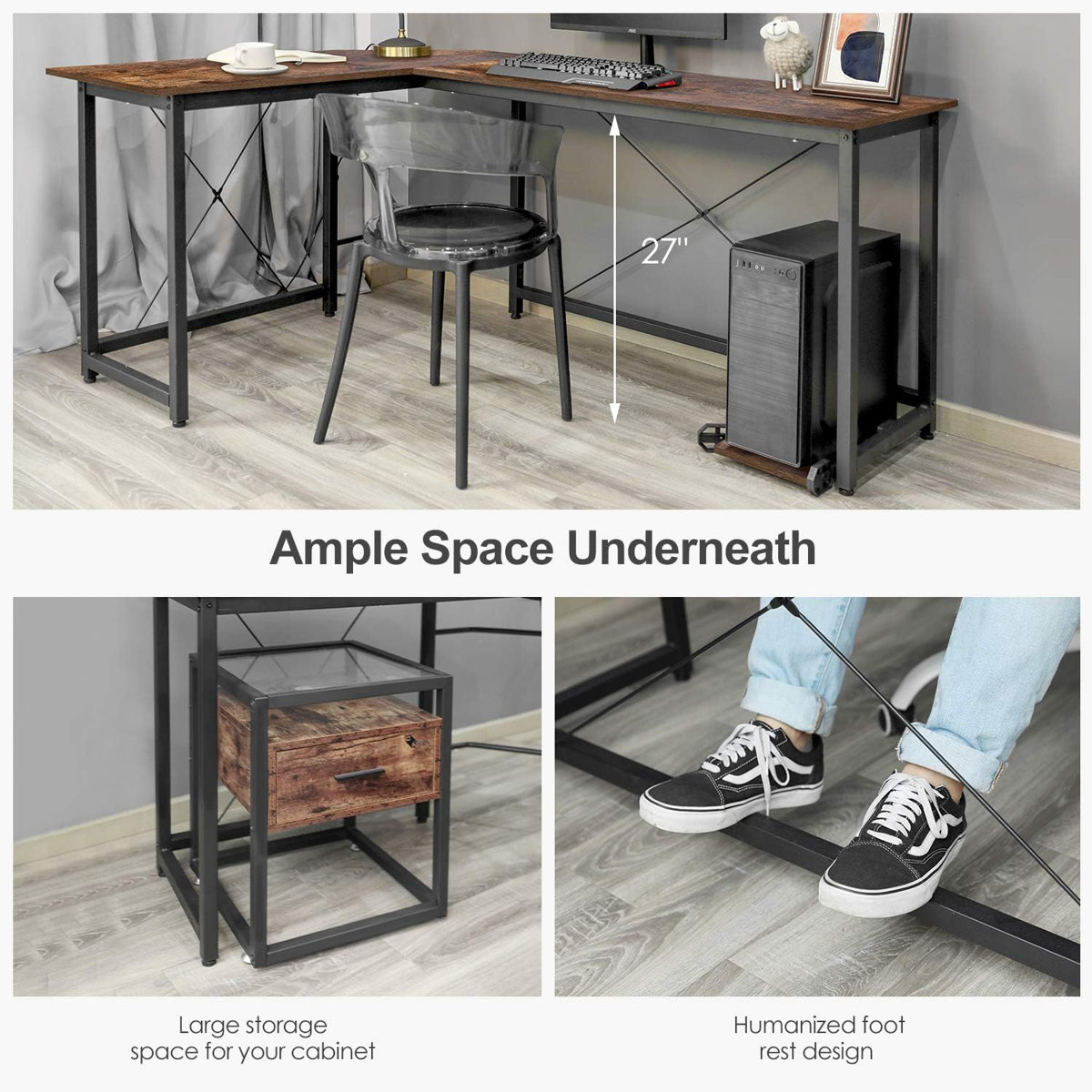 Inbox Zero Desarae 167cm W Height Adjustable L-Shaped Computer Desk ...
