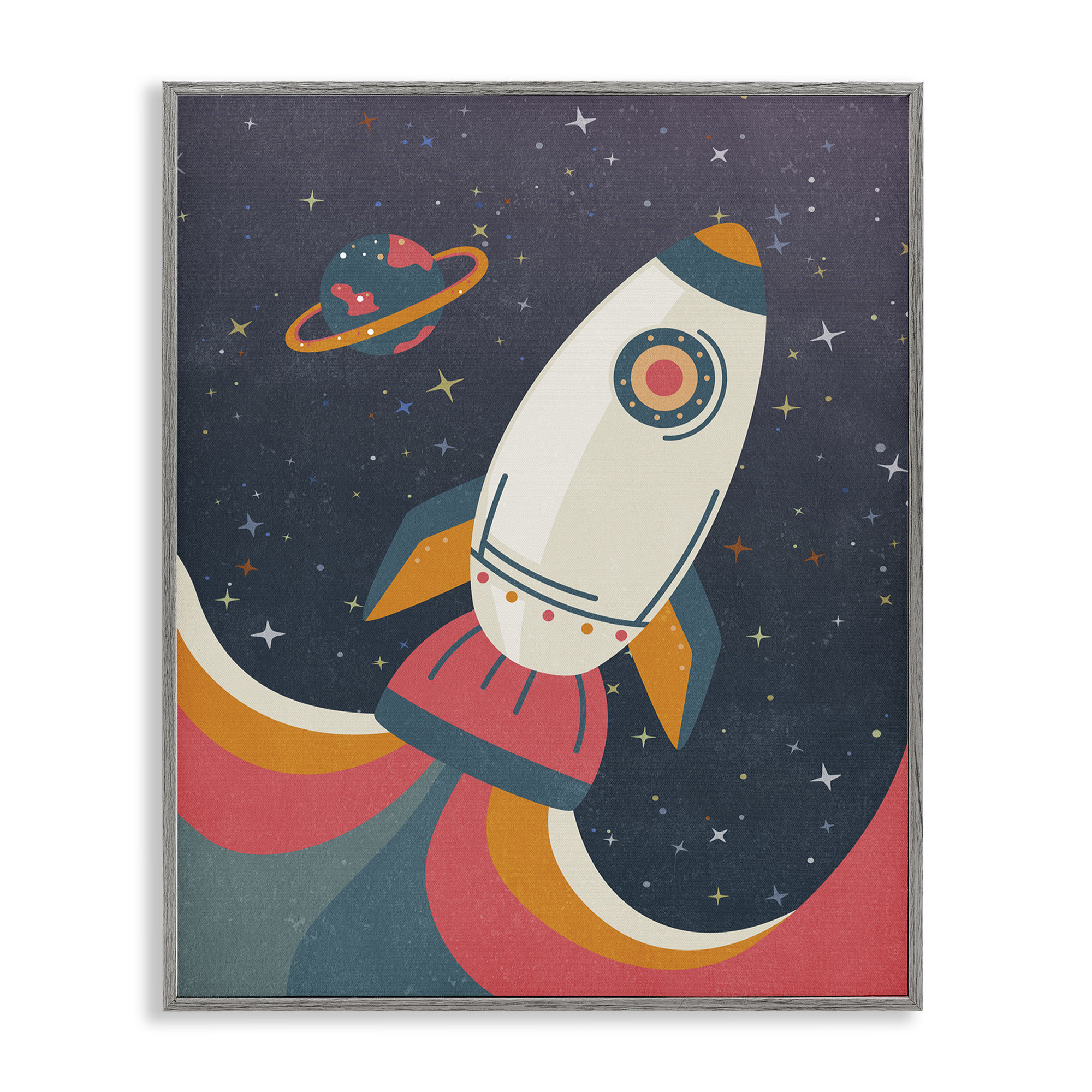 Stupell Industries Retro Space Rocket Gray Framed Giclee Art by Nataly ...