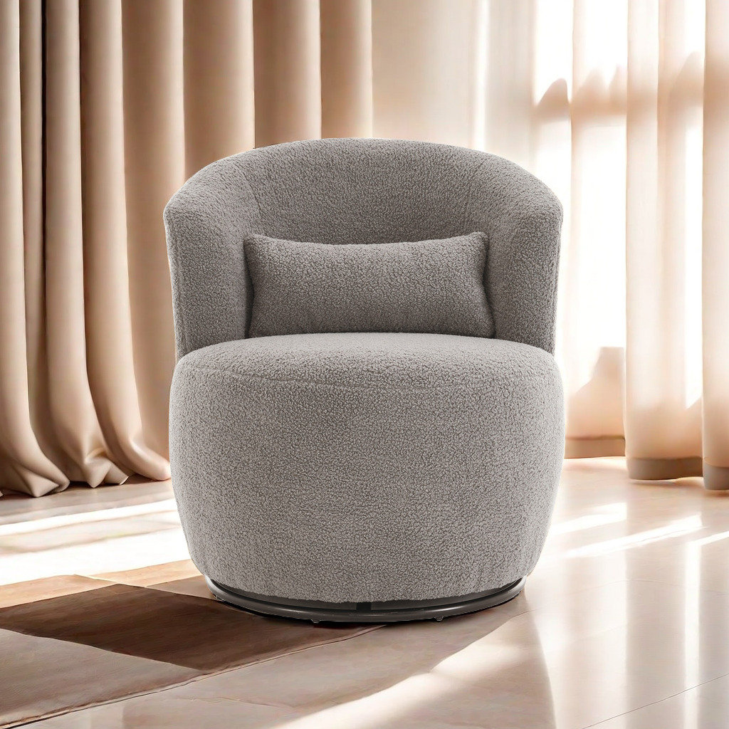 Yesurprise Plush Round Armchair With 360° Rotation And Metal Base | Wayfair