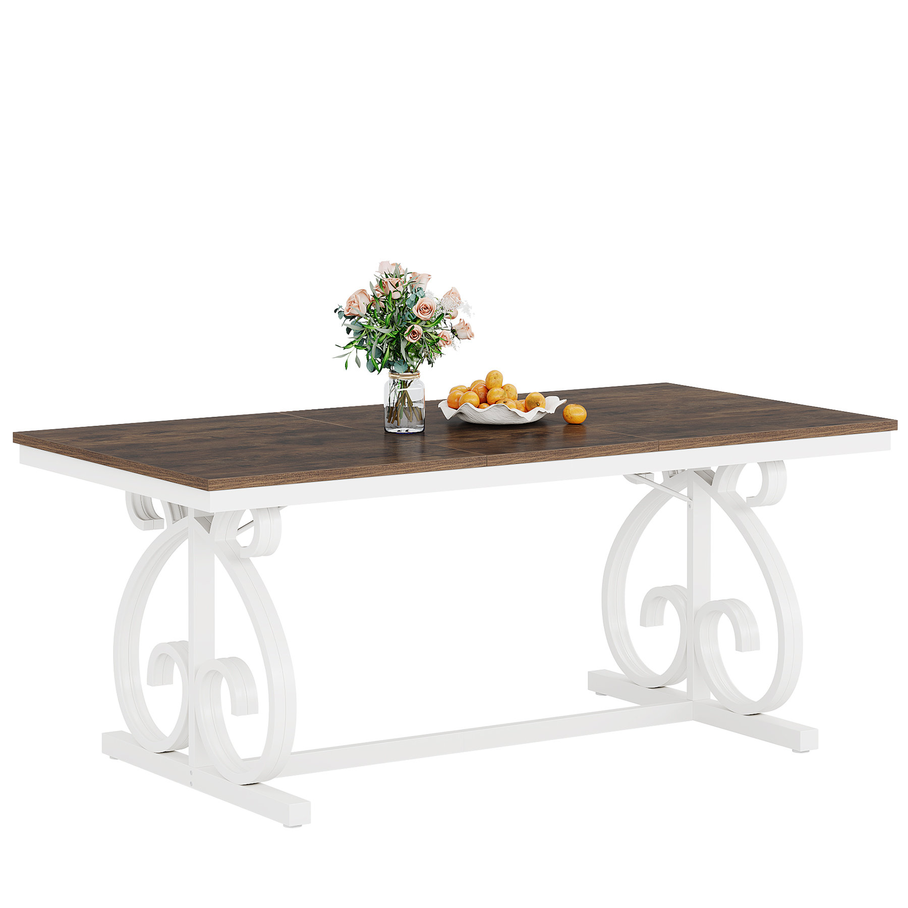 August Grove® 63-Inch Farmhouse Dining Table with Scrolled Legs ...
