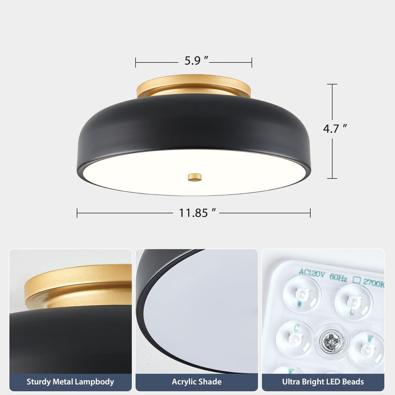 Mercer41 11.8 Inch Flush Mount Ceiling Light Dimmable Black Light ...